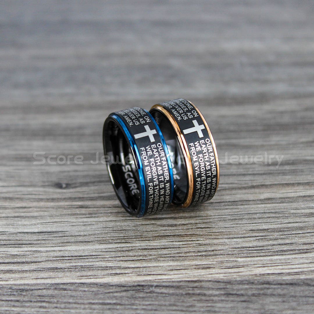 Lord Prayer Rings, Religious Wedding Rings, 2 Piece Couple Set 8mm ...