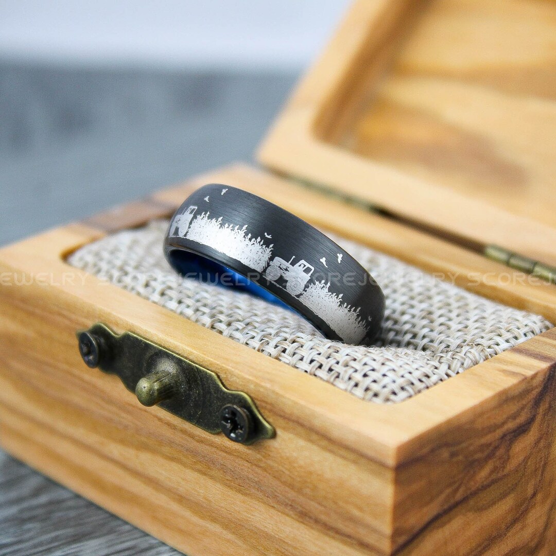 Tractor Ring, Farmer Ring Rancher Ring 8mm Black Tungsten Band With ...