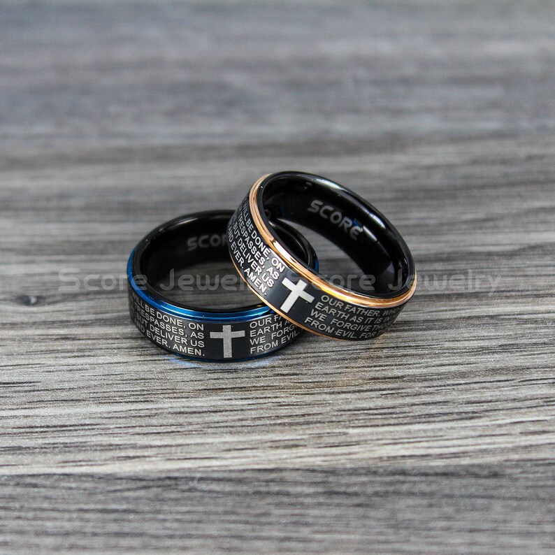 Lord Prayer Rings Religious Wedding Rings 2 Piece Couple Set | Etsy