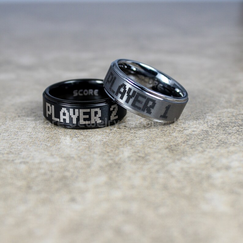 Gamer Rings, Player 1 Player 2 Rings, 2 Piece Couple Set Tungsten Bands ...