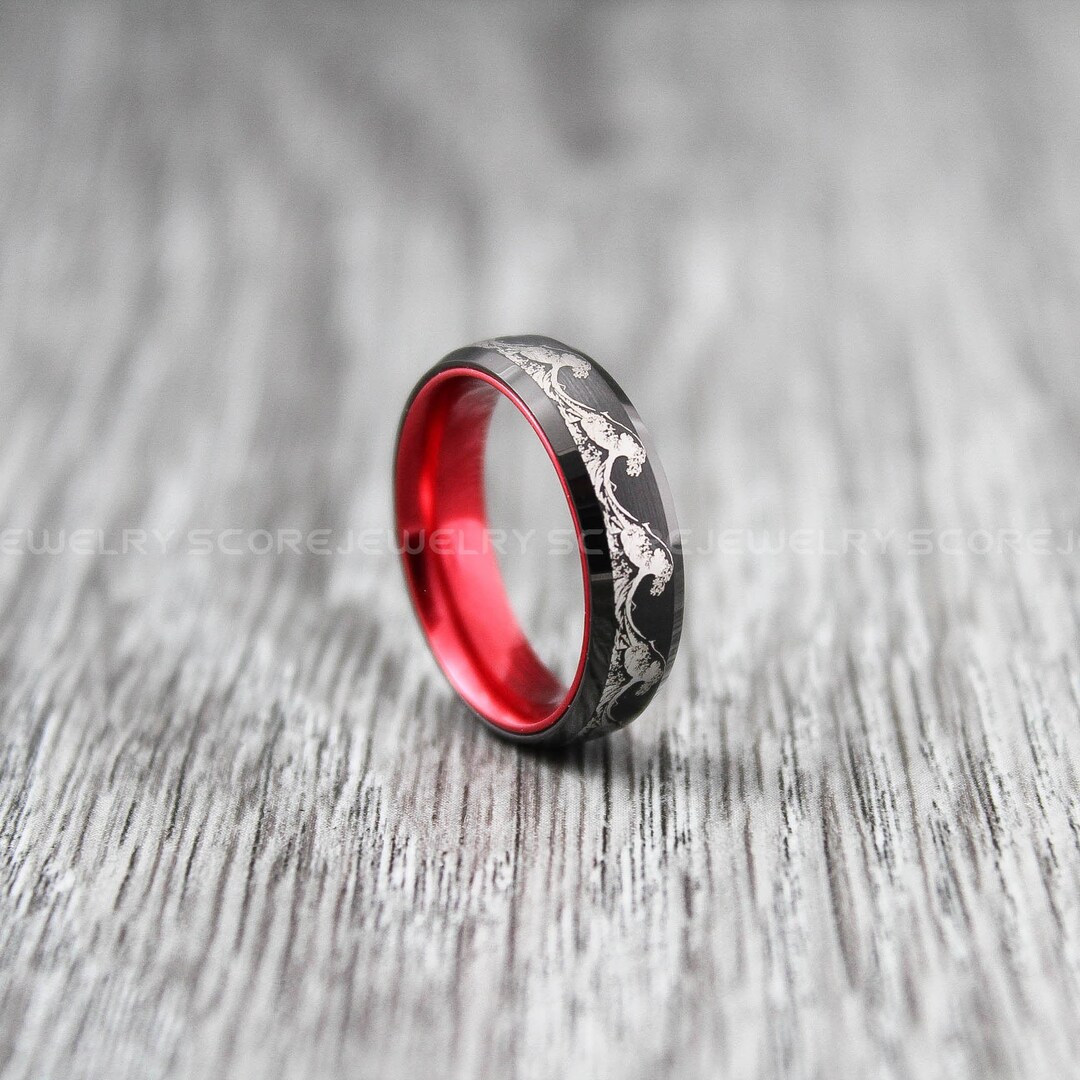 Wave Ring, Ocean Wave Ring, Beach Jewelry 6mm Black Tungsten Wedding ...