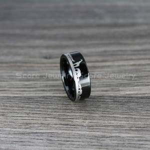 Safari Ring, Africa Ring, Black Tungsten Wedding Band With Flat Edge ...