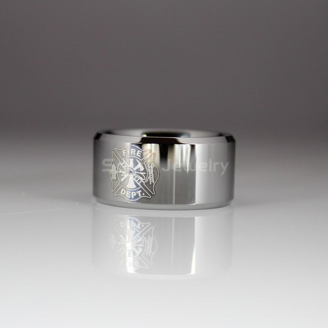 Fire Department Ring Fireman Ring 12mm Silver Tungsten Band | Etsy