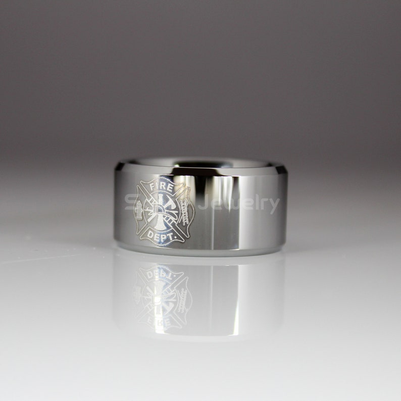 Fire Department Ring, Fireman Ring, 12mm Silver Tungsten Band ...