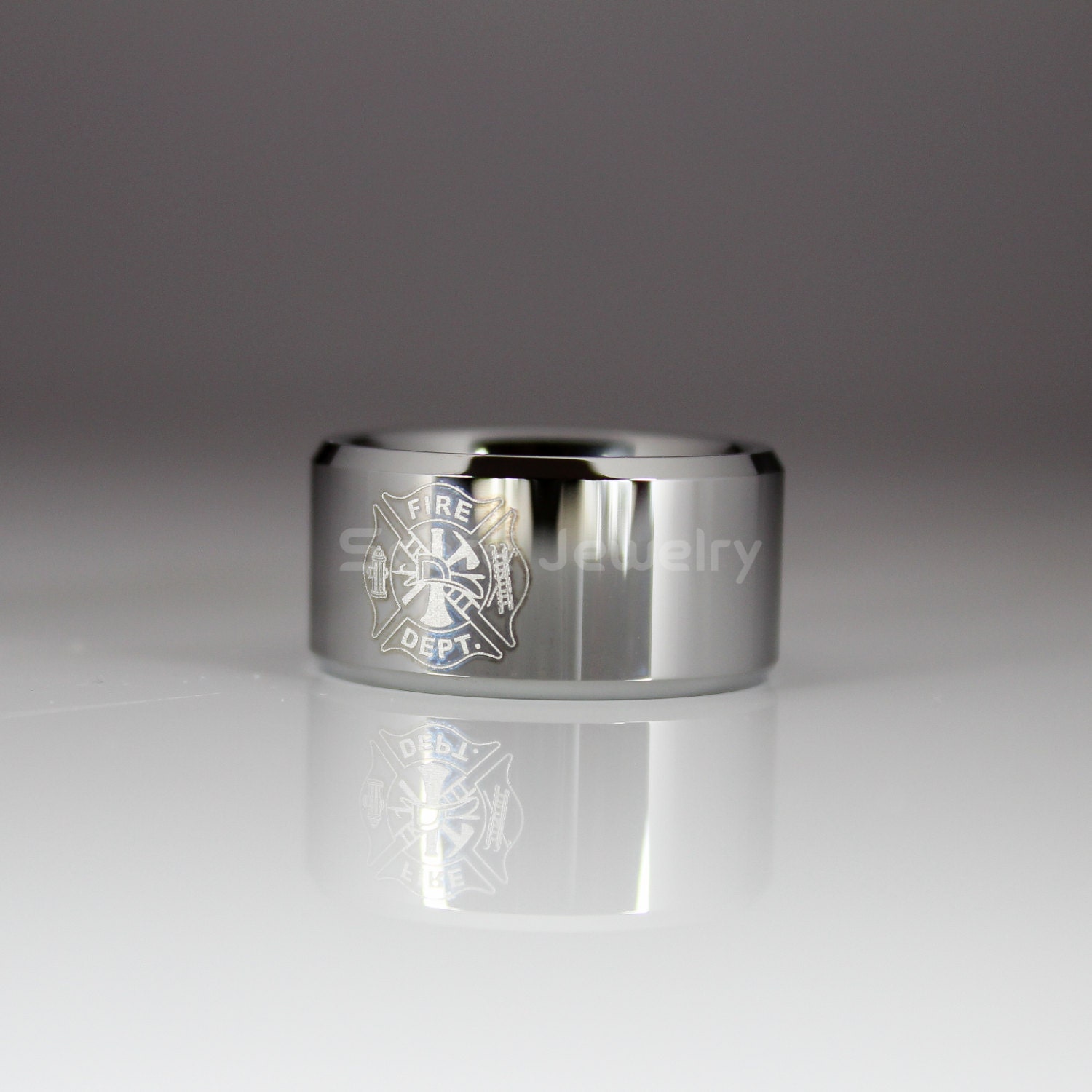 Fire Department Ring Fireman Ring 12mm Silver Tungsten Band - Etsy