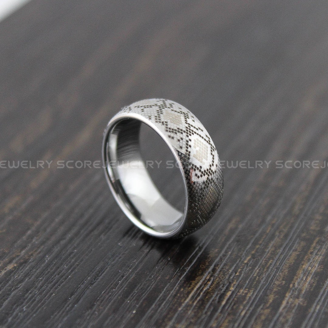 Snake Skin Ring, Snake Skin Jewelry, Reptile Ring, Tungsten Band With ...
