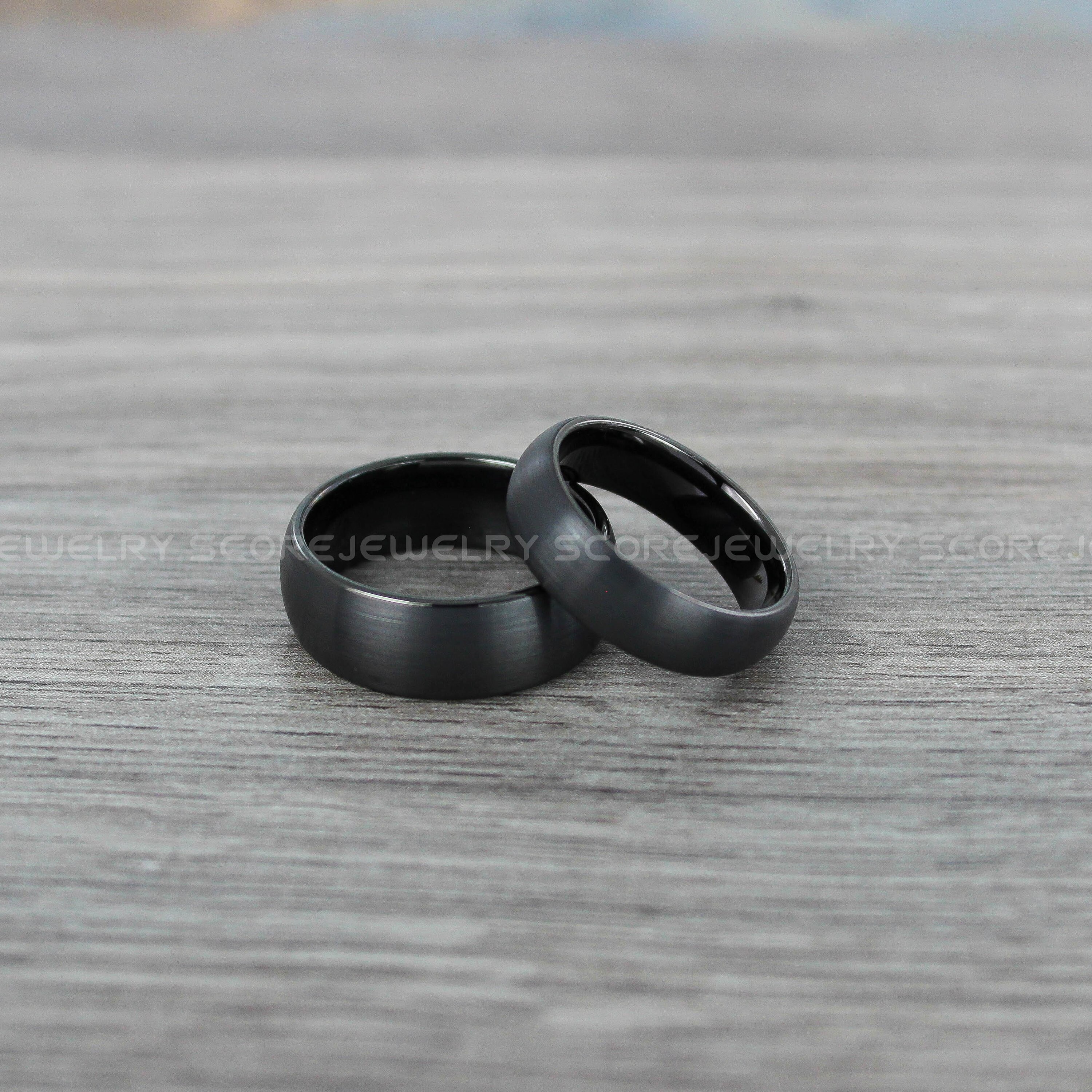 Black Wedding Rings 2 Piece Couple Set Black Tungsten Bands - Etsy UK