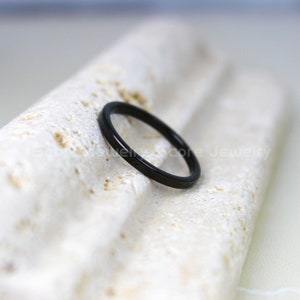 Black Wedding Ring, 2mm Black Wedding Band, Black Tungsten Band With Flat Edge, Black Tungsten ...