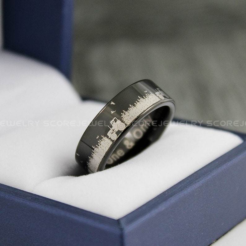 Tractor Ring, Farmer Ring, Rancher Ring 8mm Black Tungsten Band With ...