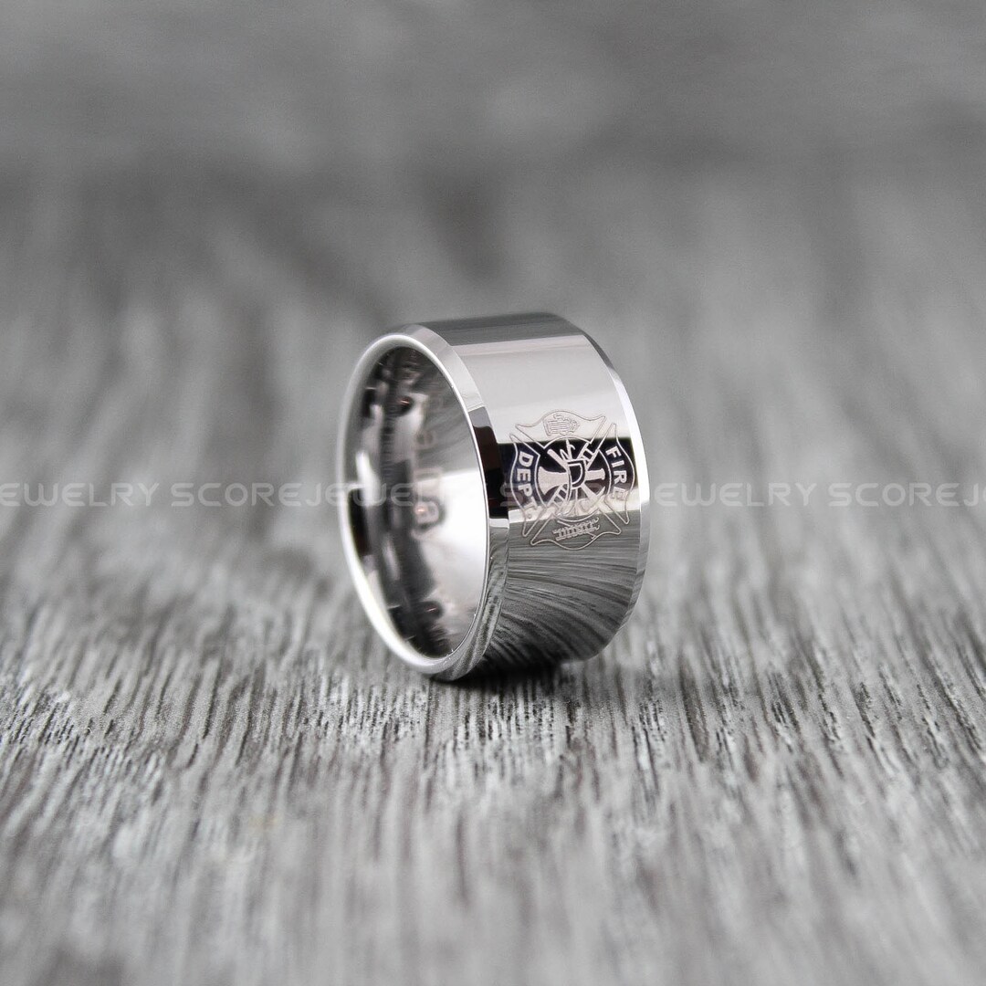 Fire Department Ring, Fireman Ring, 12mm Silver Tungsten Band ...