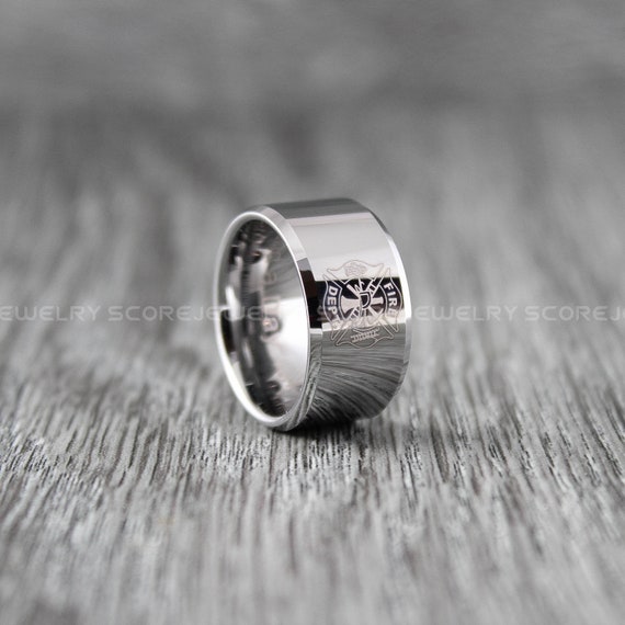 Fire Department Ring Fireman Ring 12mm Silver Tungsten Band | Etsy
