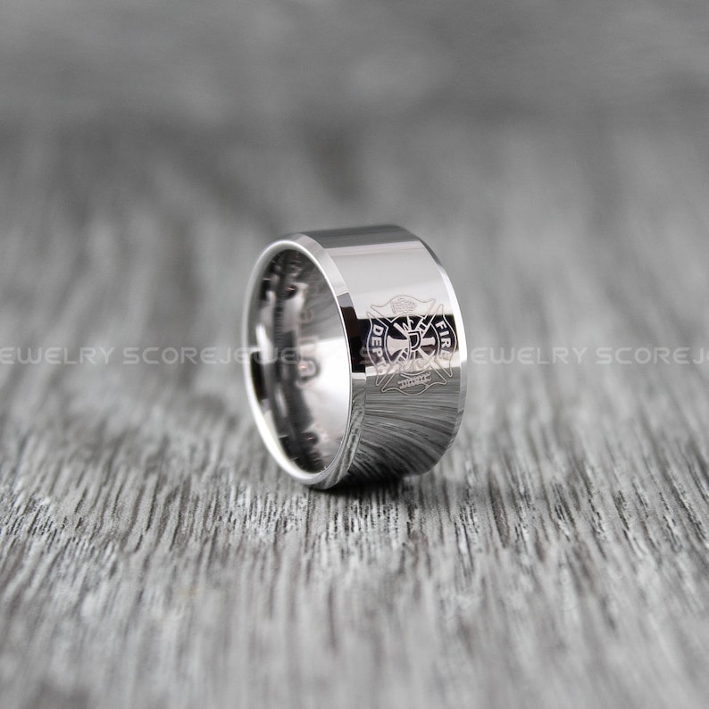 Fire Department Ring Fireman Ring 12mm Silver Tungsten Band - Etsy