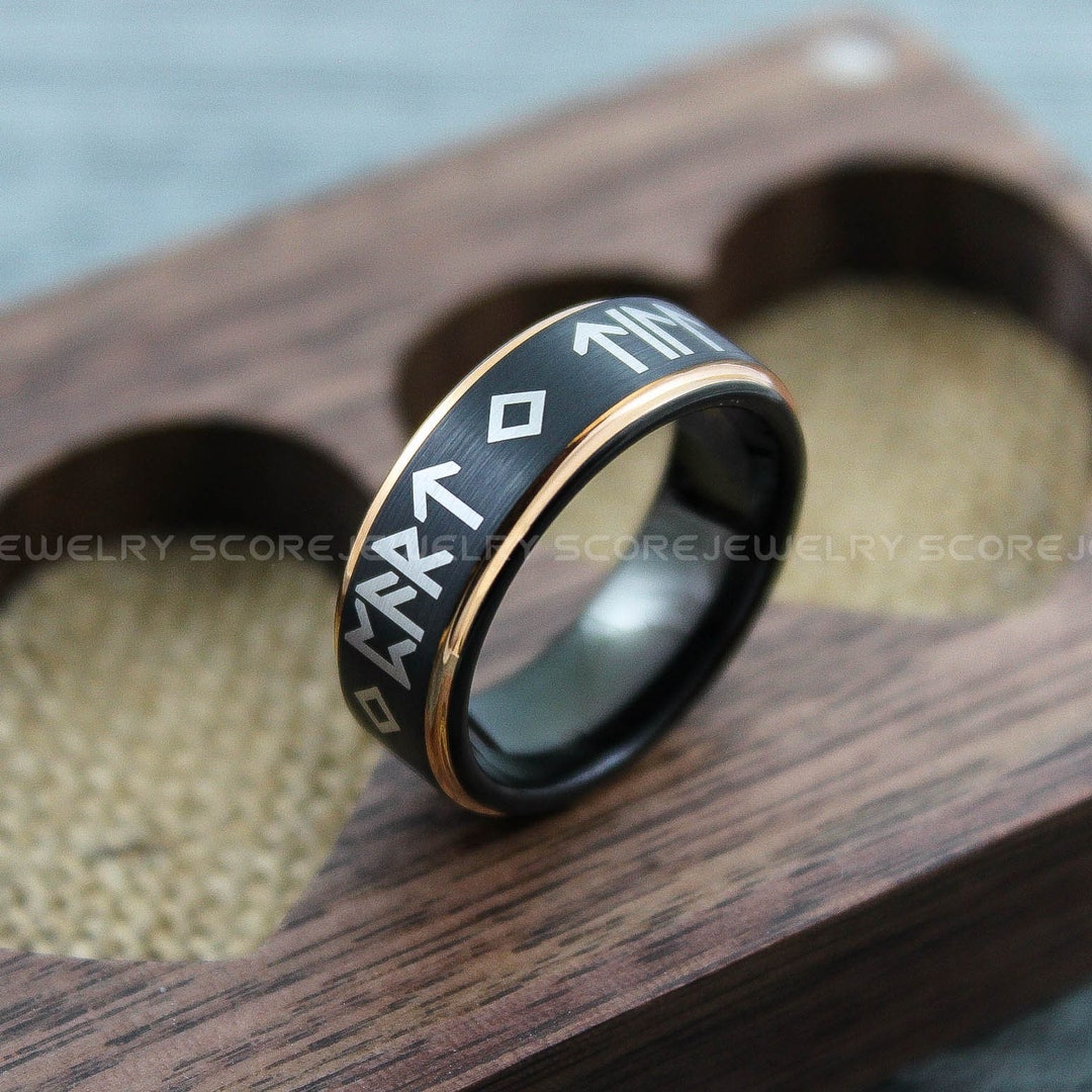 Viking Ring, Nordic Ring, Norsemen Ring, Nordic Runes Ring, 10mm Black ...