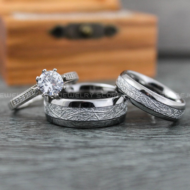Meteorite Rings Meteor Rings 3 Piece Couple Set Silver - Etsy