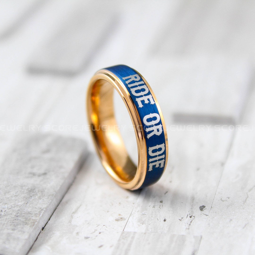 Ride or Die Ring, Ride or Die Wedding Ring, 6mm 14K Rose Gold Tungsten ...