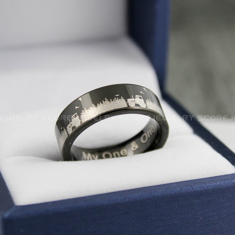 Tractor Ring, Farmer Ring, Rancher Ring 8mm Black Tungsten Band With ...