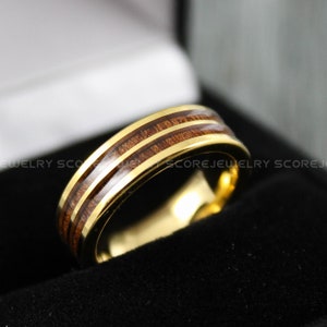Wood Ring, Wood Wedding Ring, 2 Piece Couple Set 14K Yellow Gold ...