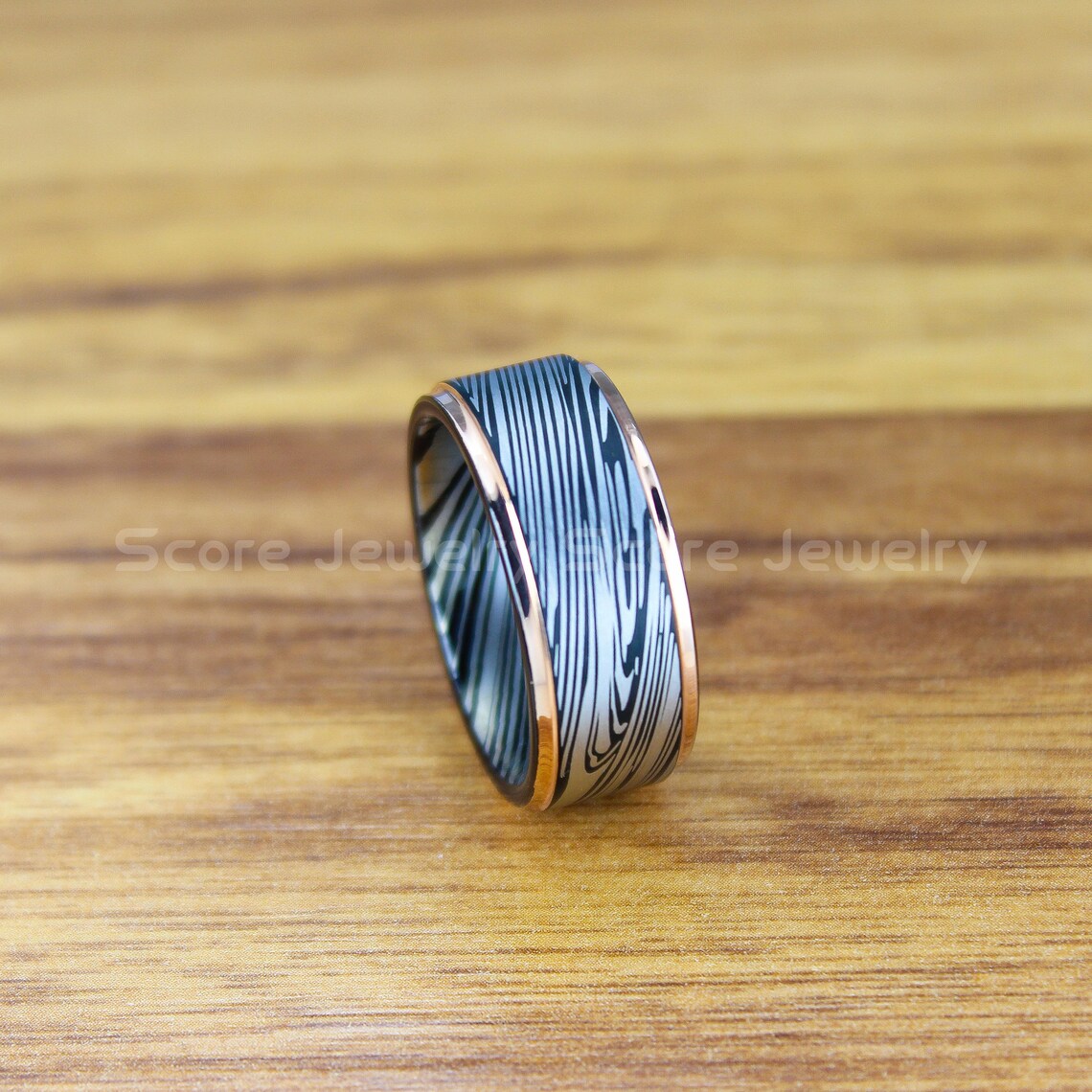 Damascus Steel Rings 2 Piece Couple Set 10mm & 6mm Black | Etsy