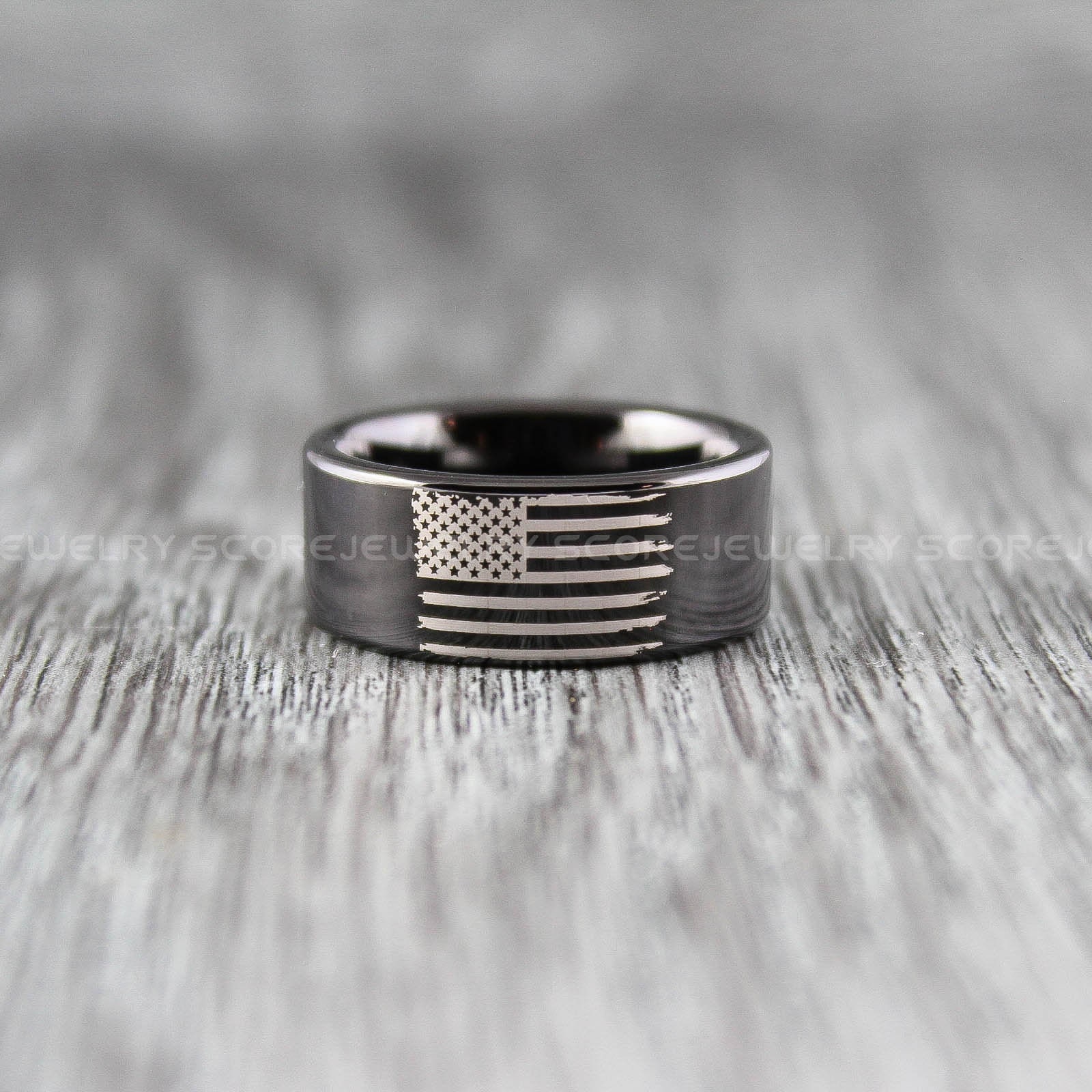 American Flag Ring 10mm or 6mm Black Tungsten Bands with Flat | Etsy
