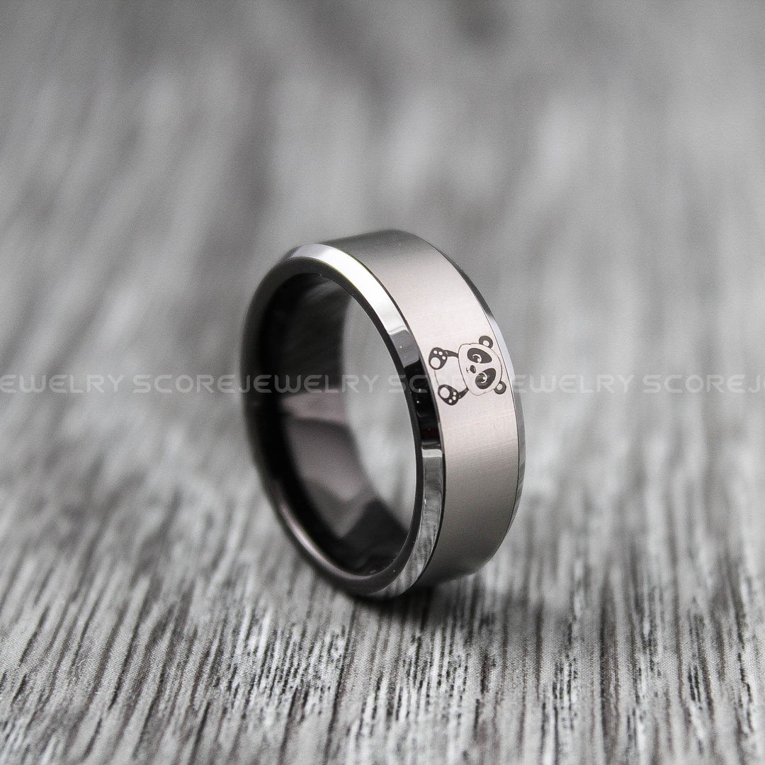 Panda Ring, Panda Bear Ring, Giant Panda Ring, Panda Jewelry, 8mm Black ...