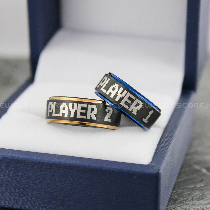 Gamer Rings Player 1 Player 2 Rings 2 Piece Couple Set Black | Etsy
