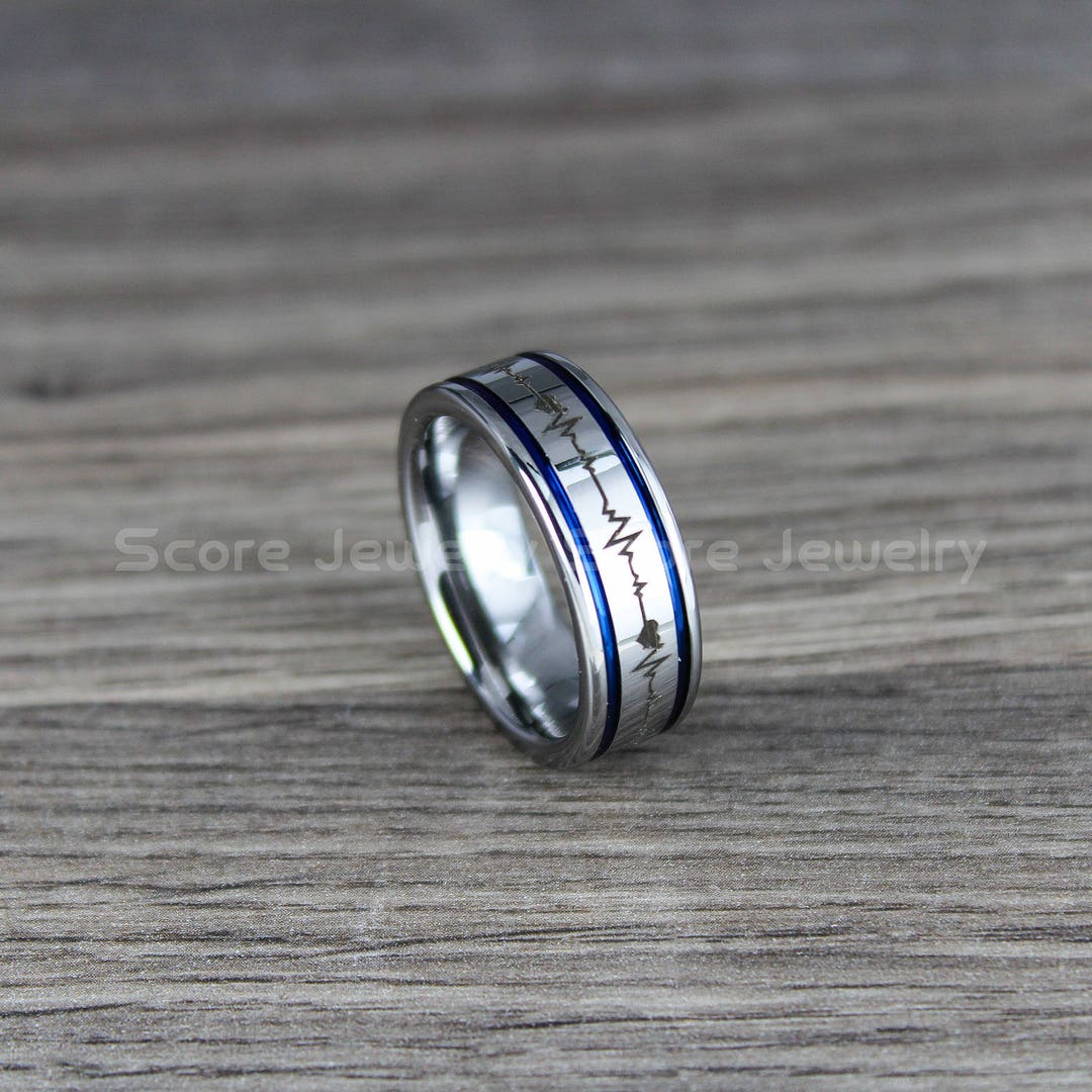 Heartbeat Ring, Heart Beat Ring, ECG Ring, 8mm Silver Tungsten Ring ...