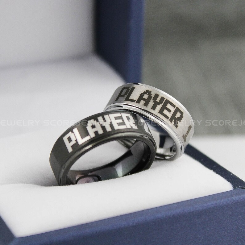Gamer Rings, Player 1 Player 2 Rings, 2 Piece Couple Set Tungsten Bands ...