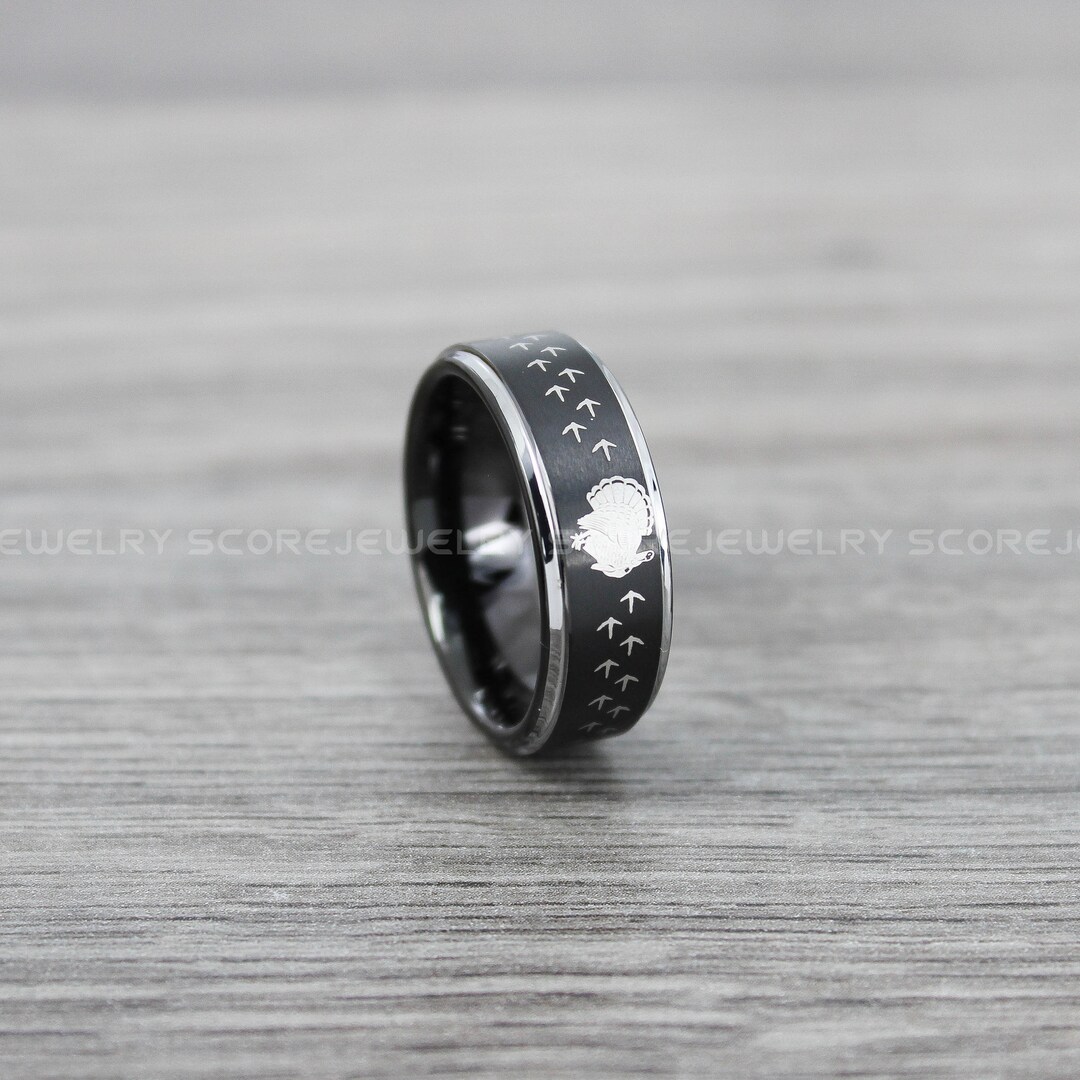 Turkey Ring, Wild Turkey Ring, Turkey Hunting Ring, 8mm Black Tungsten ...
