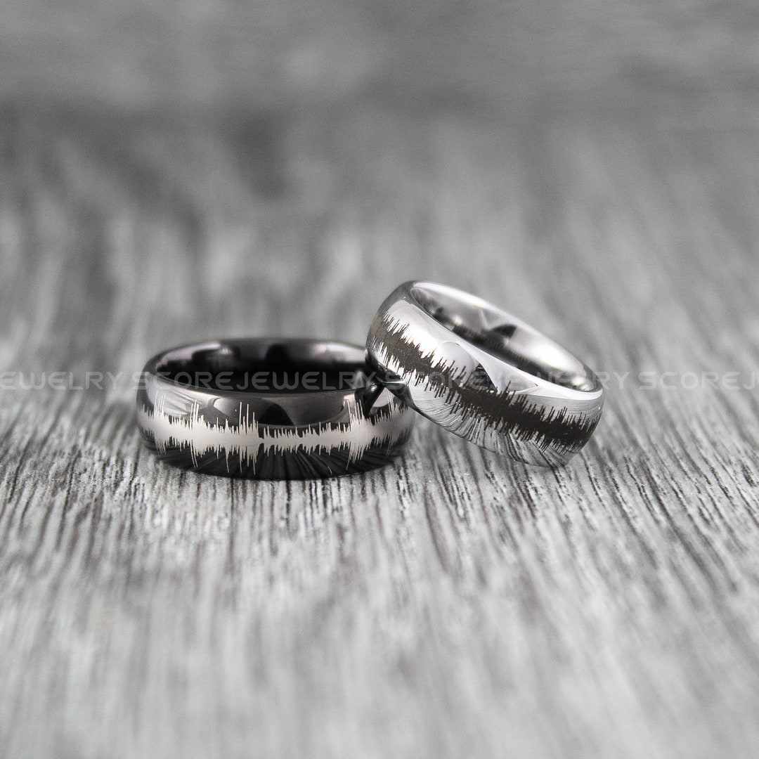 Sound Wave Rings, Soundwave Rings, 2 Piece Couple Set Tungsten Bands ...
