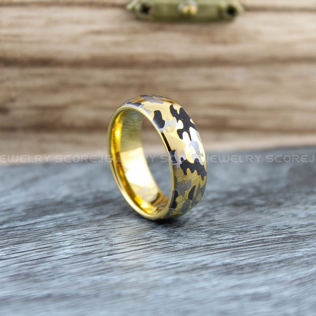 Camo Ring, Camouflage Ring, Military Ring, Army Ring, 14K Yellow Gold ...
