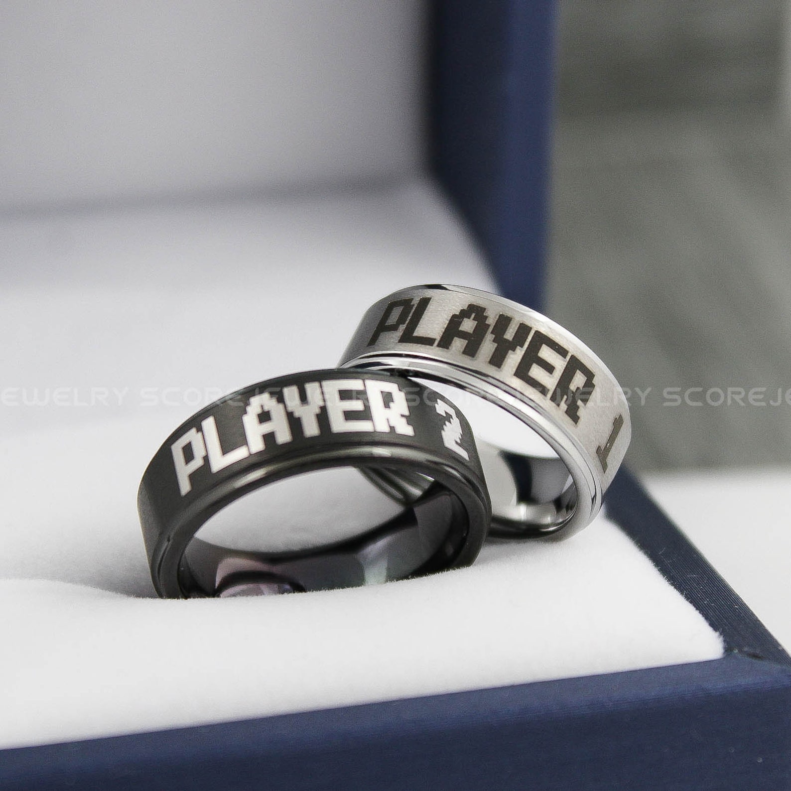 Gamer Rings, Player 1 Player 2 Rings, 2 Piece Couple Set Tungsten Bands ...