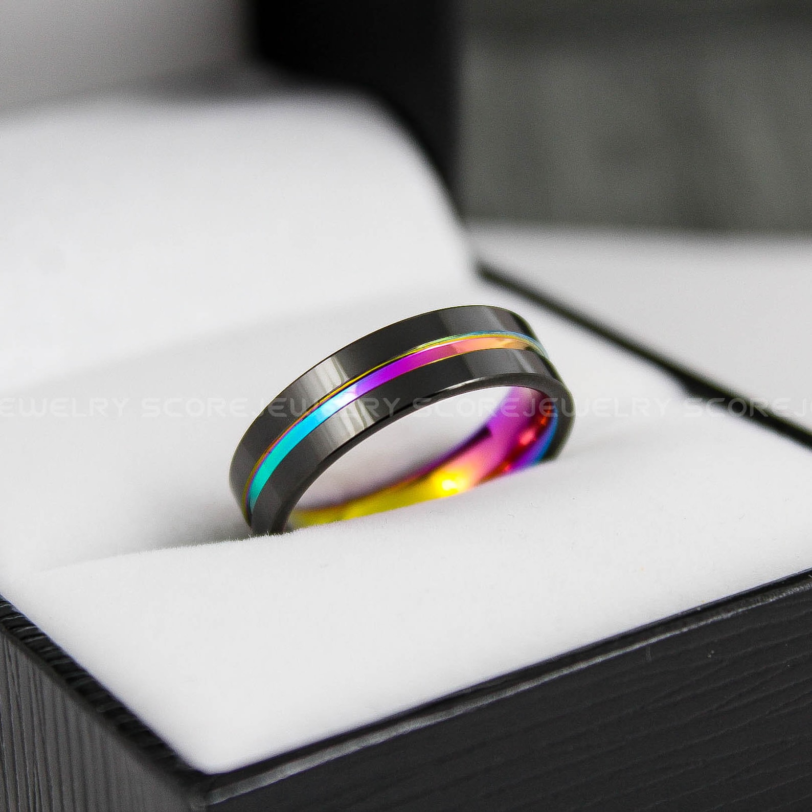 Rainbow Rings Rainbow Wedding Rings 2 Piece Couple Set Black - Etsy