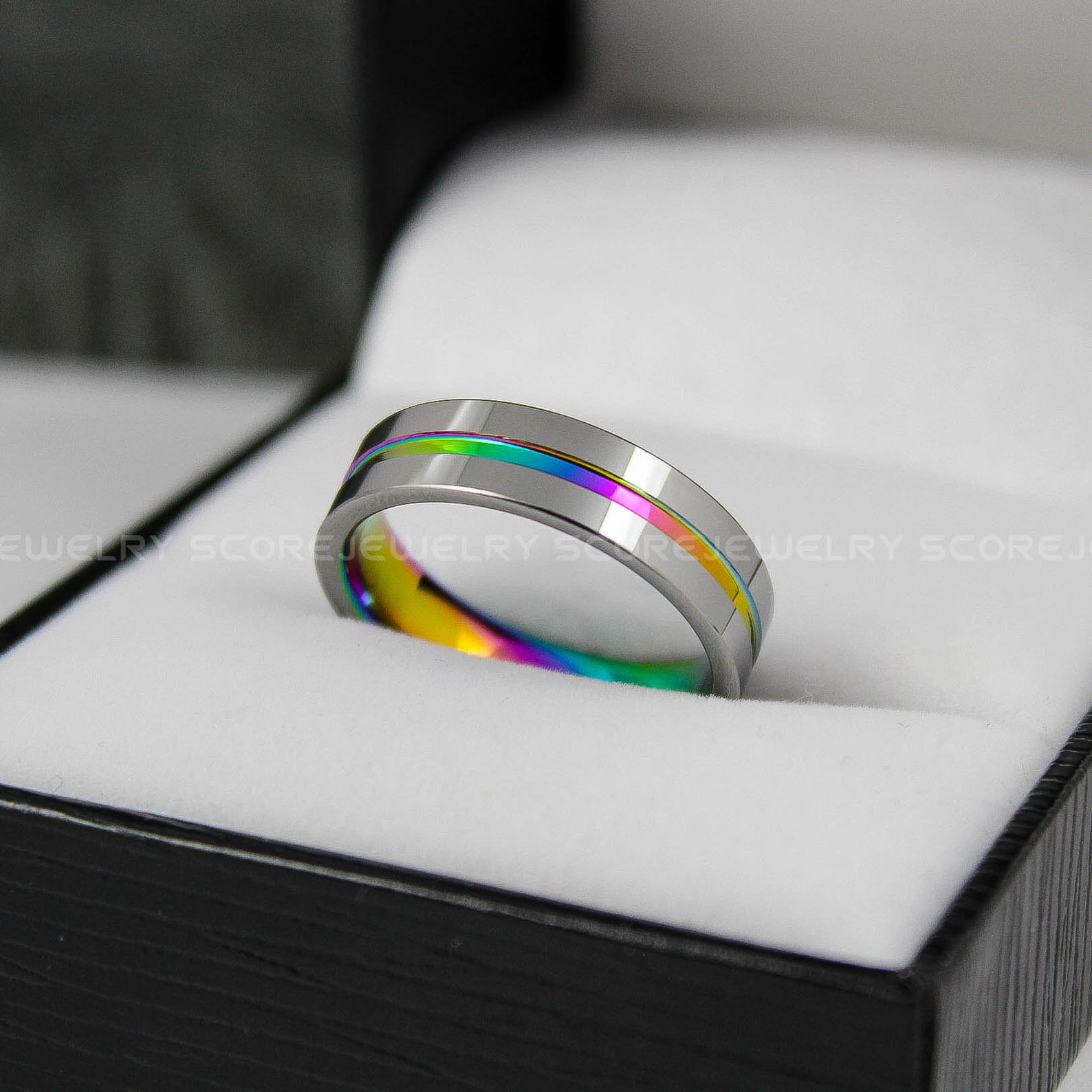 Rainbow Rings, Rainbow Wedding Rings, 2 Piece Couple Set Silver ...