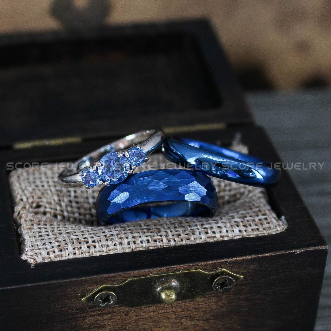 Blue Wedding Rings, Blue Wedding Bands, Blue Tungsten Bands Matte ...