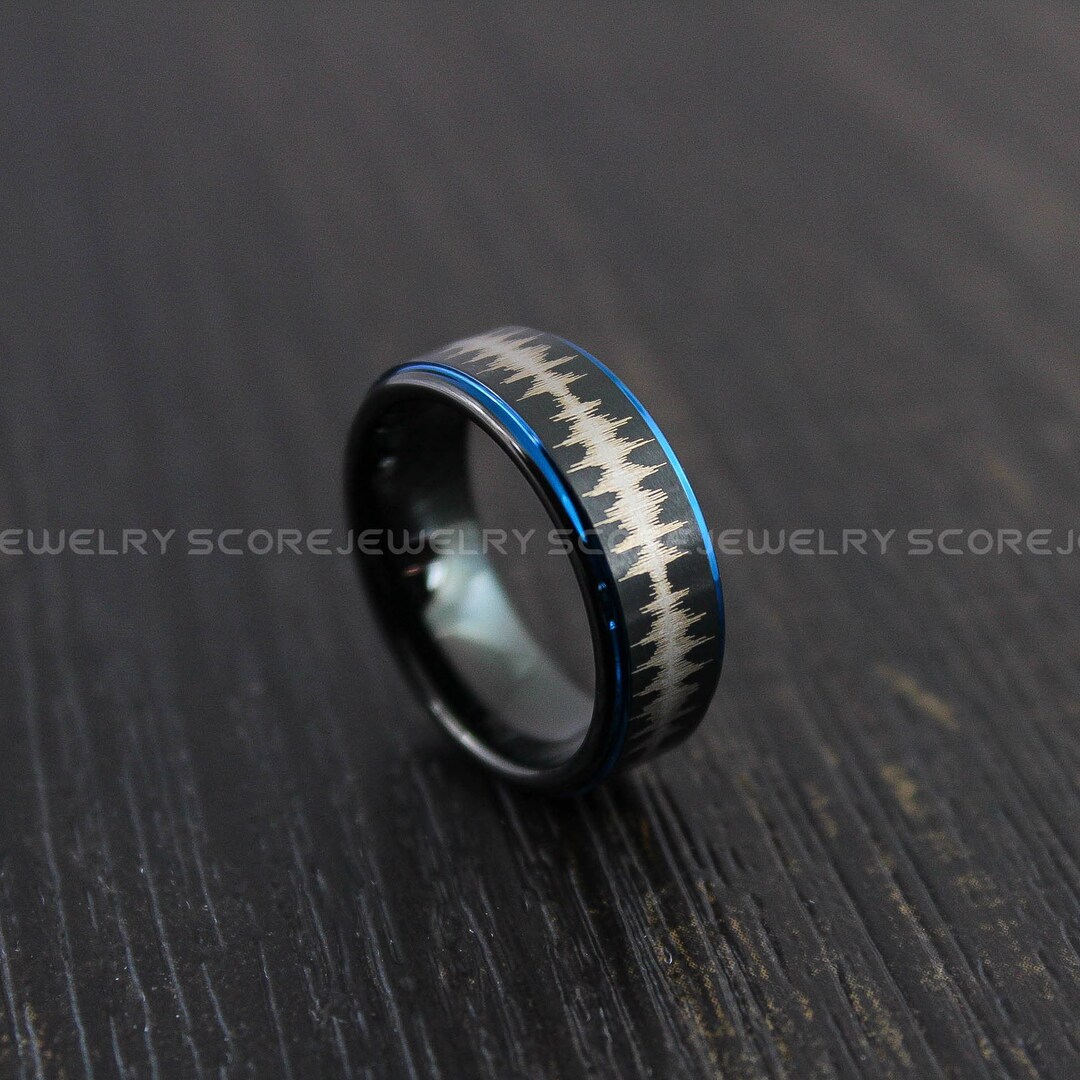 Sound Wave Ring, Soundwave Jewelry, Black Tungsten Band Step Edge Sound ...