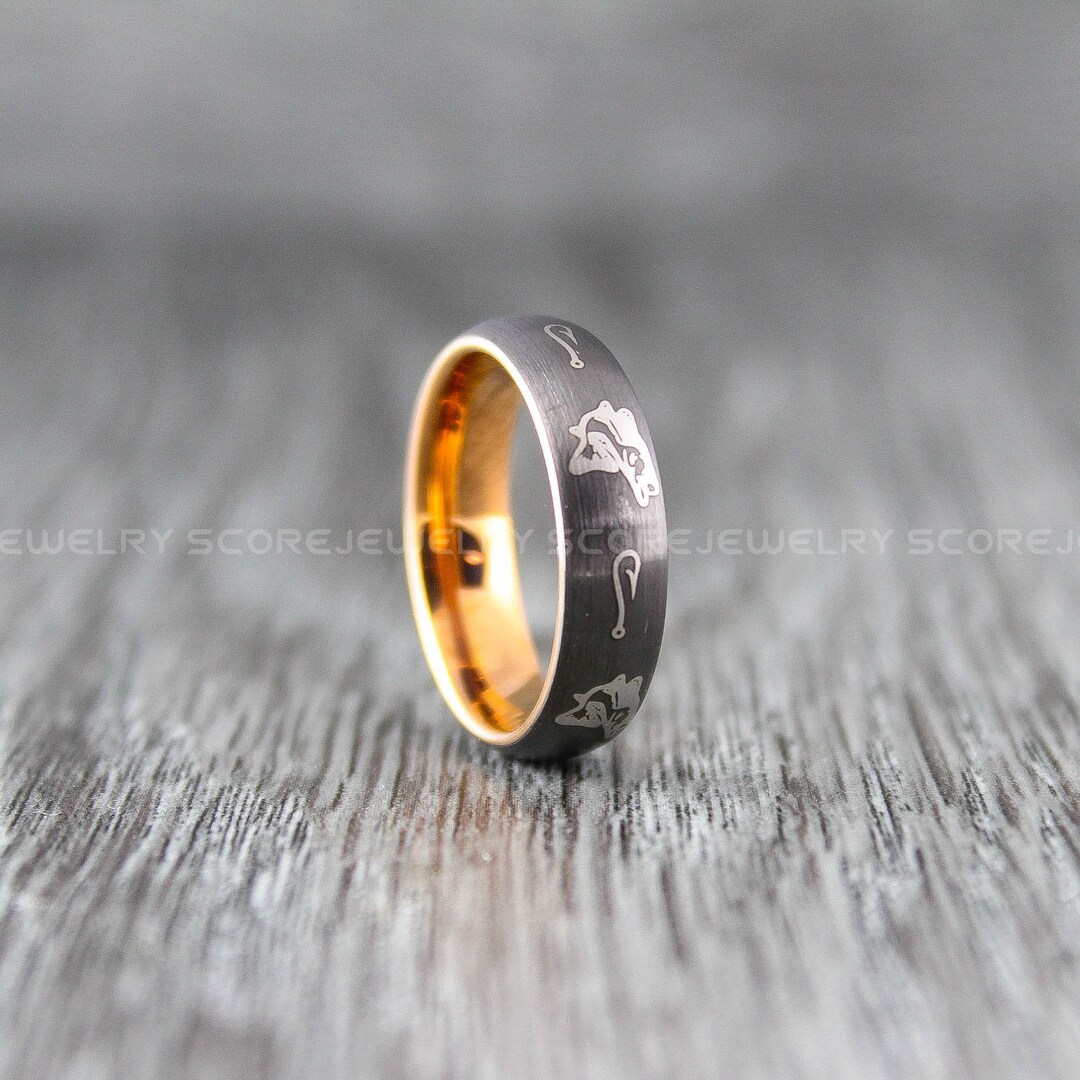Bass Ring, Fishing Ring, 6mm Gunmetal Tungsten Band With Domed Edge ...