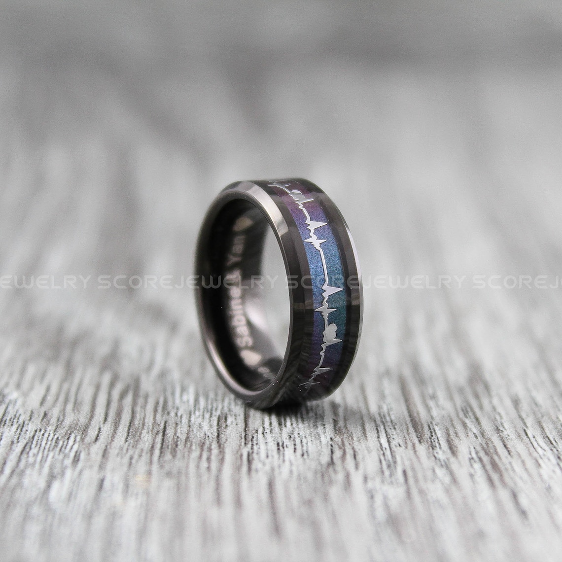 Heartbeat Ring Heart Beat Ring ECG Ring 8mm Black Tungsten | Etsy