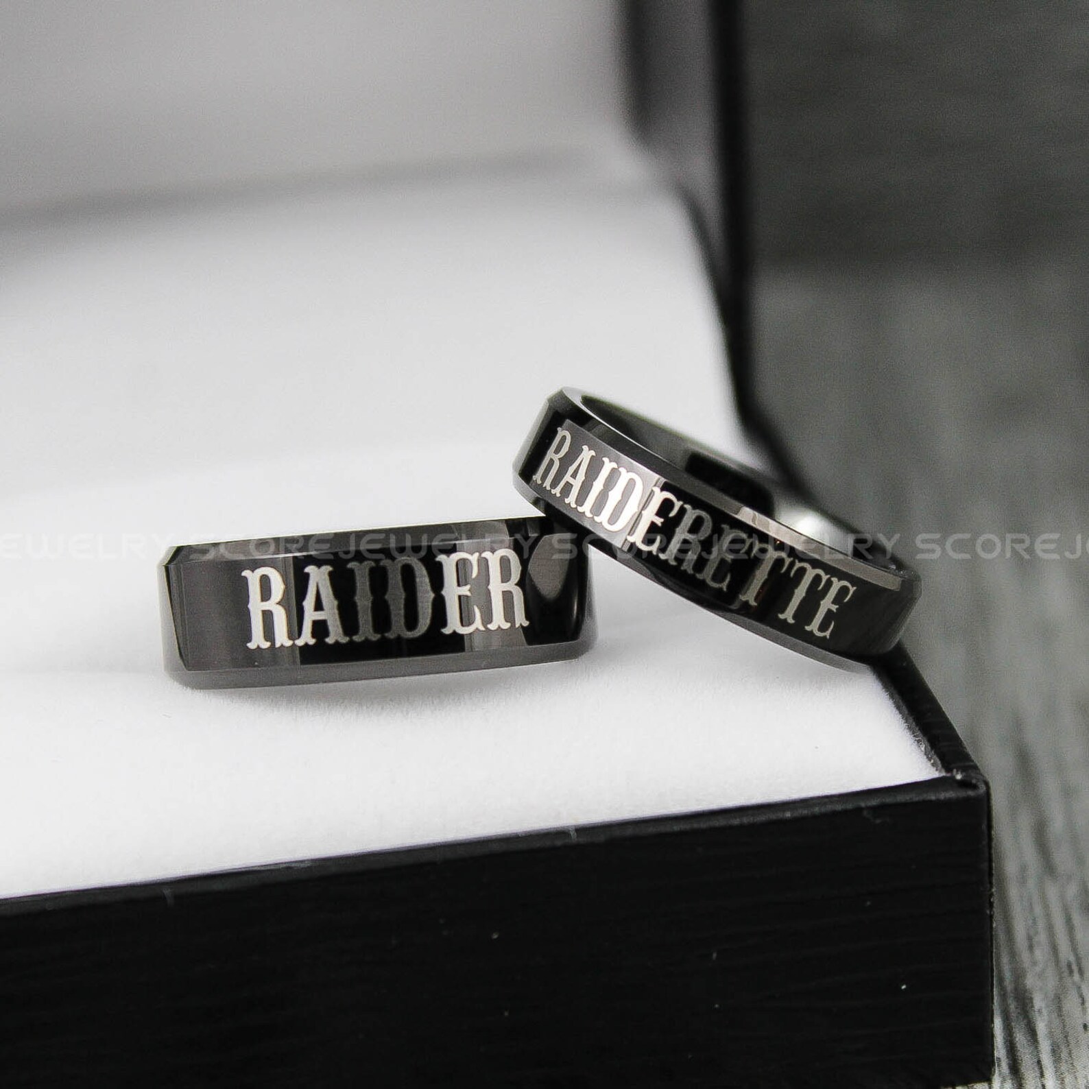 Raider Raiderette Rings, 2 Piece Couple Set Black Tungsten Rings With ...