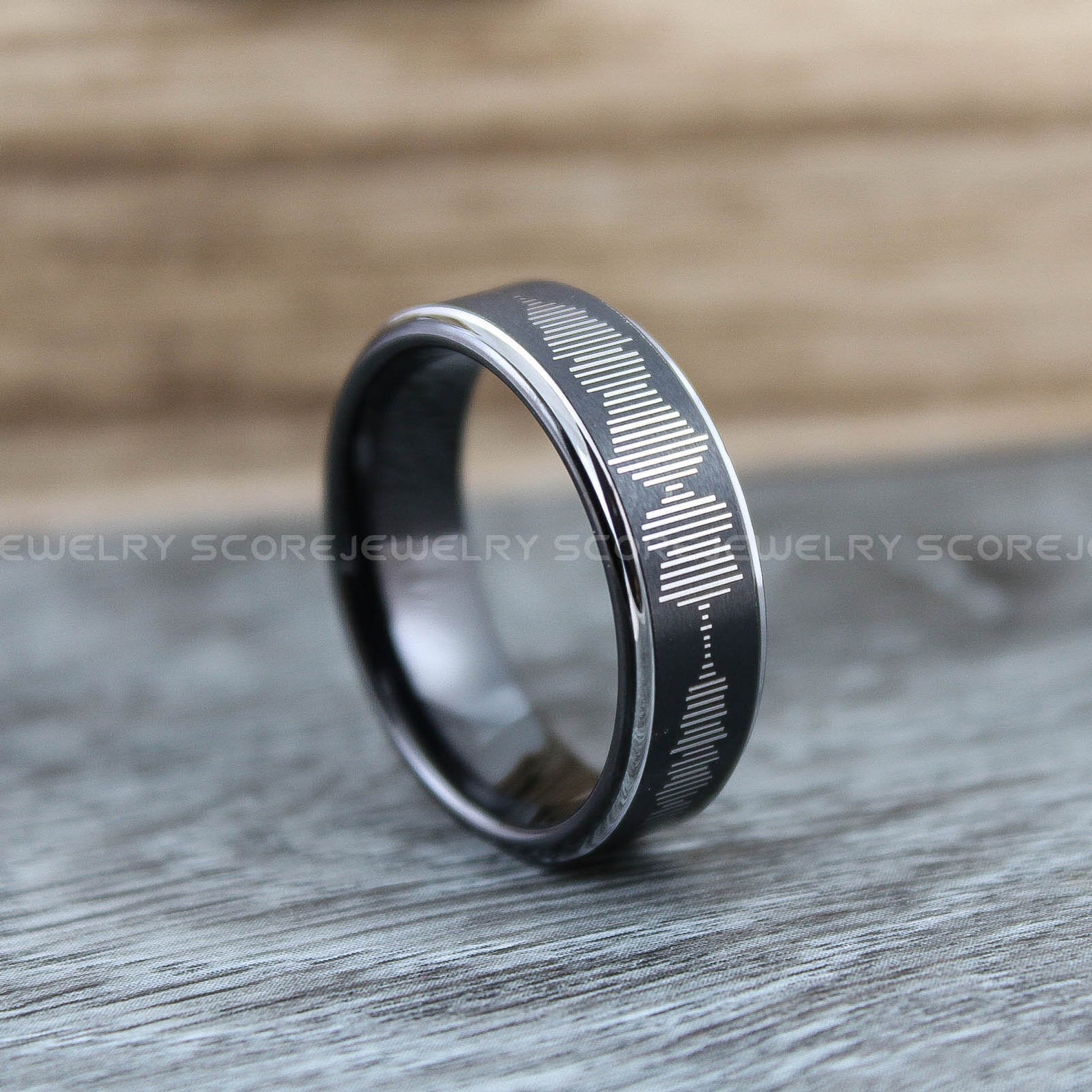 Sound Wave Ring, Soundwave Jewelry, Black Tungsten Band Step Edge Sound ...