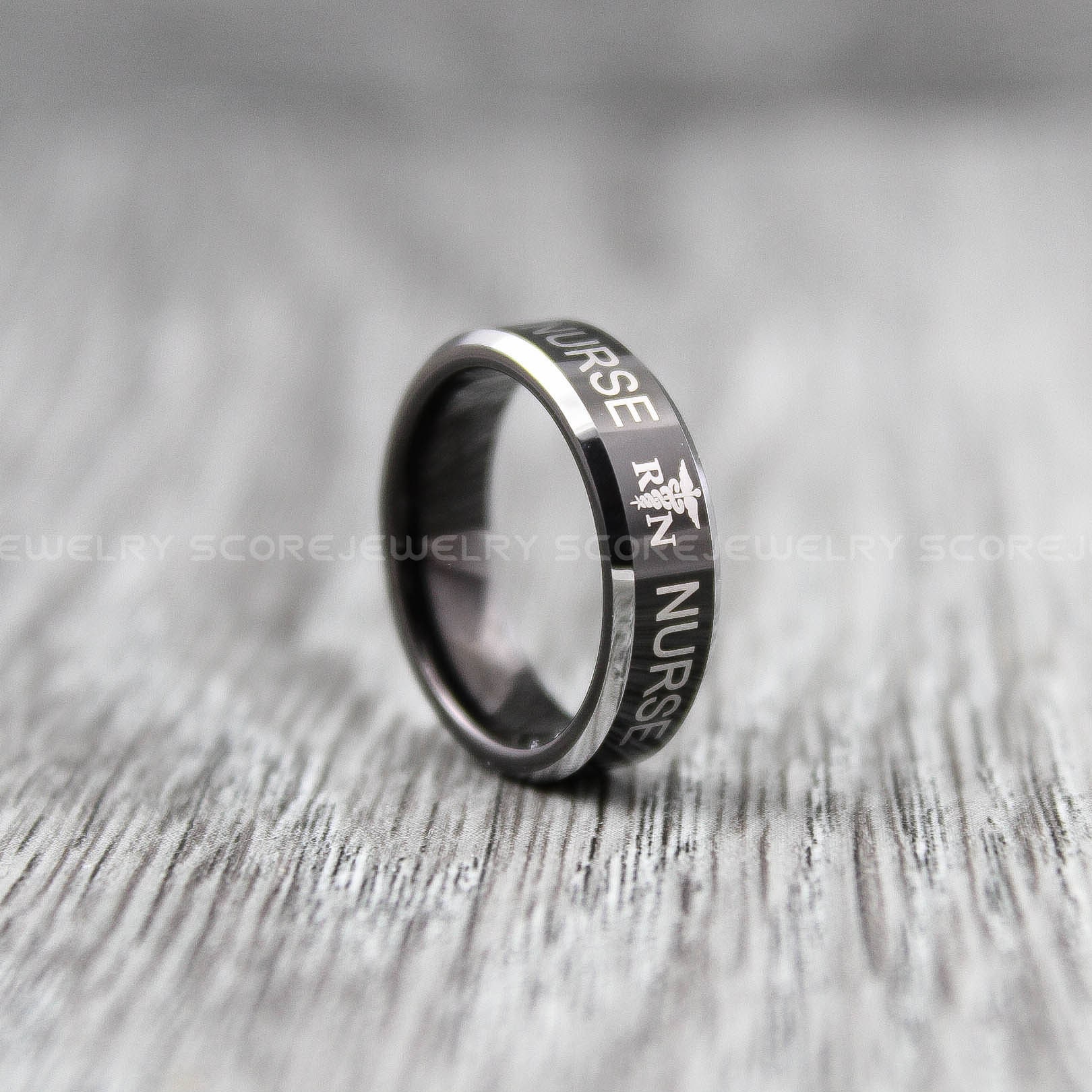 Nurse Ring First Responder Ring Black Tungsten Wedding Band - Etsy