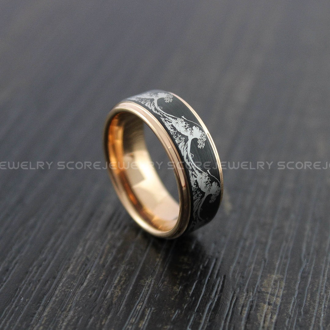 Wave Ring, Ocean Wave Ring, Beach Jewelry, 14K Rose Gold Tungsten ...