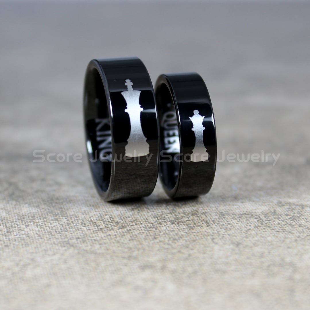 Chess Rings, Chess Jewelry, 2 Piece Couple Set Black Tungsten Bands ...