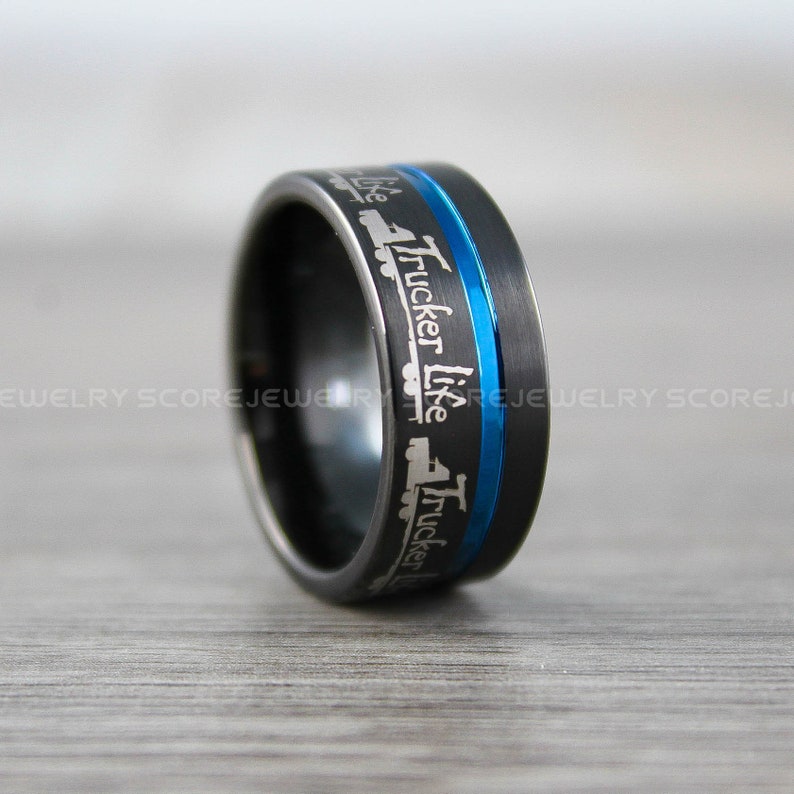 Truck Ring, Trucker Ring, Truck Driver Ring, 10mm Black Tungsten Band ...
