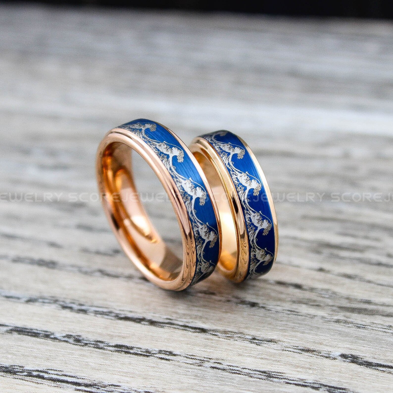 Wave Rings, Ocean Wave Rings, Beach Jewelry, 3 Piece Couple Set Rose ...