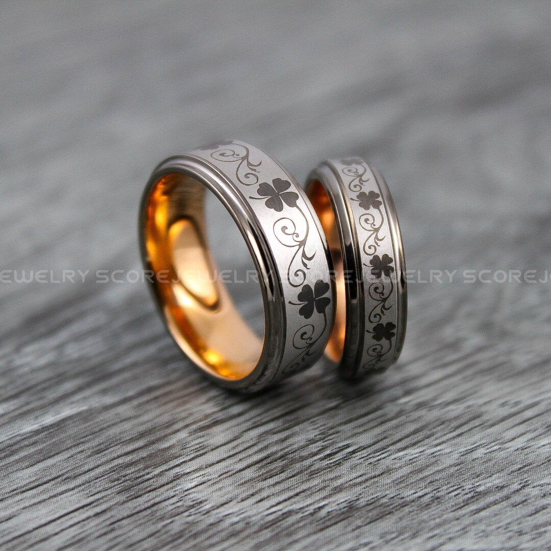 Irish Rings, Clover Rings, Shamrock Rings, 2 Piece Couple Set Gunmetal ...