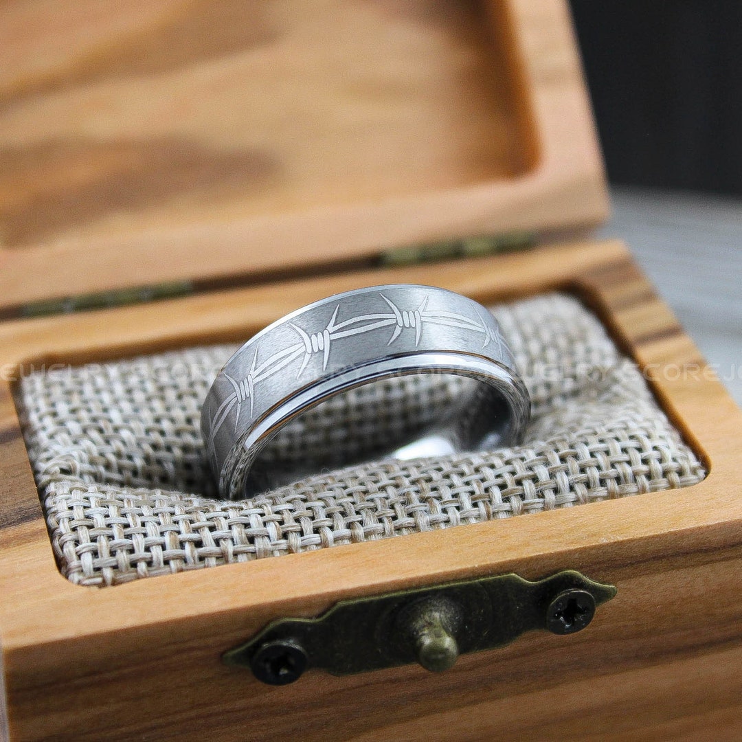 Barbed Wire Ring, Barbed Wire Wedding Ring, 8mm Silver Tungsten Wedding ...