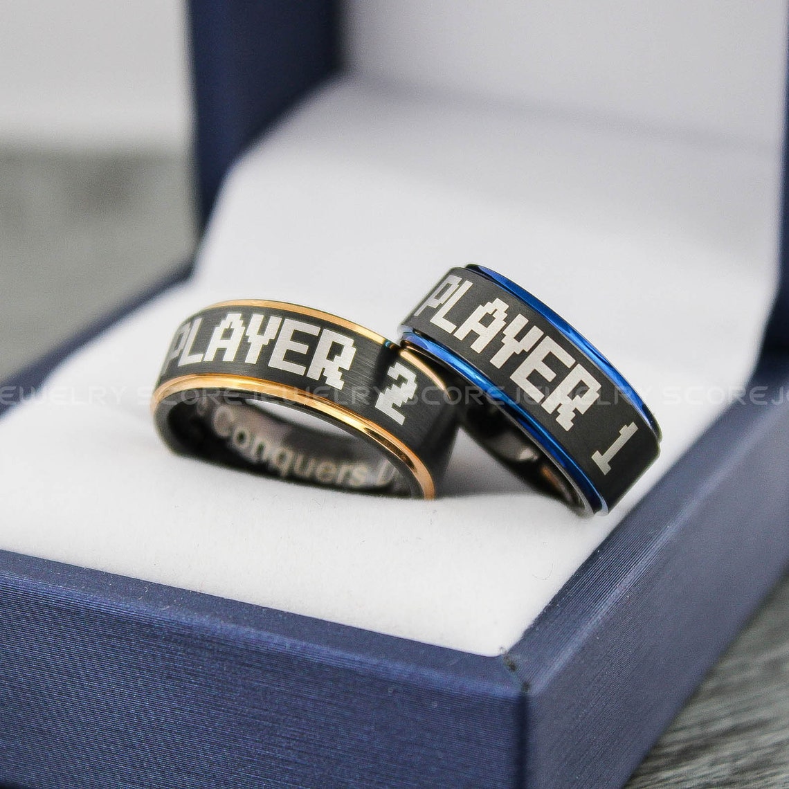 Gamer Rings Player 1 Player 2 Rings 2 Piece Couple Set Black | Etsy