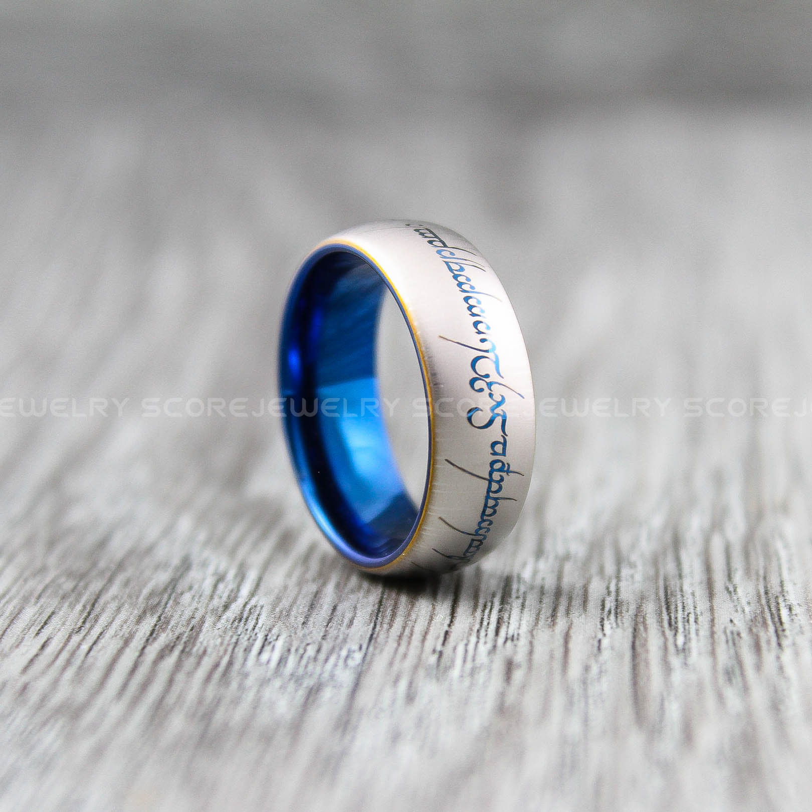 Elvish Ring Elvish Jewelry 8mm Blue Tungsten Band with Domed | Etsy