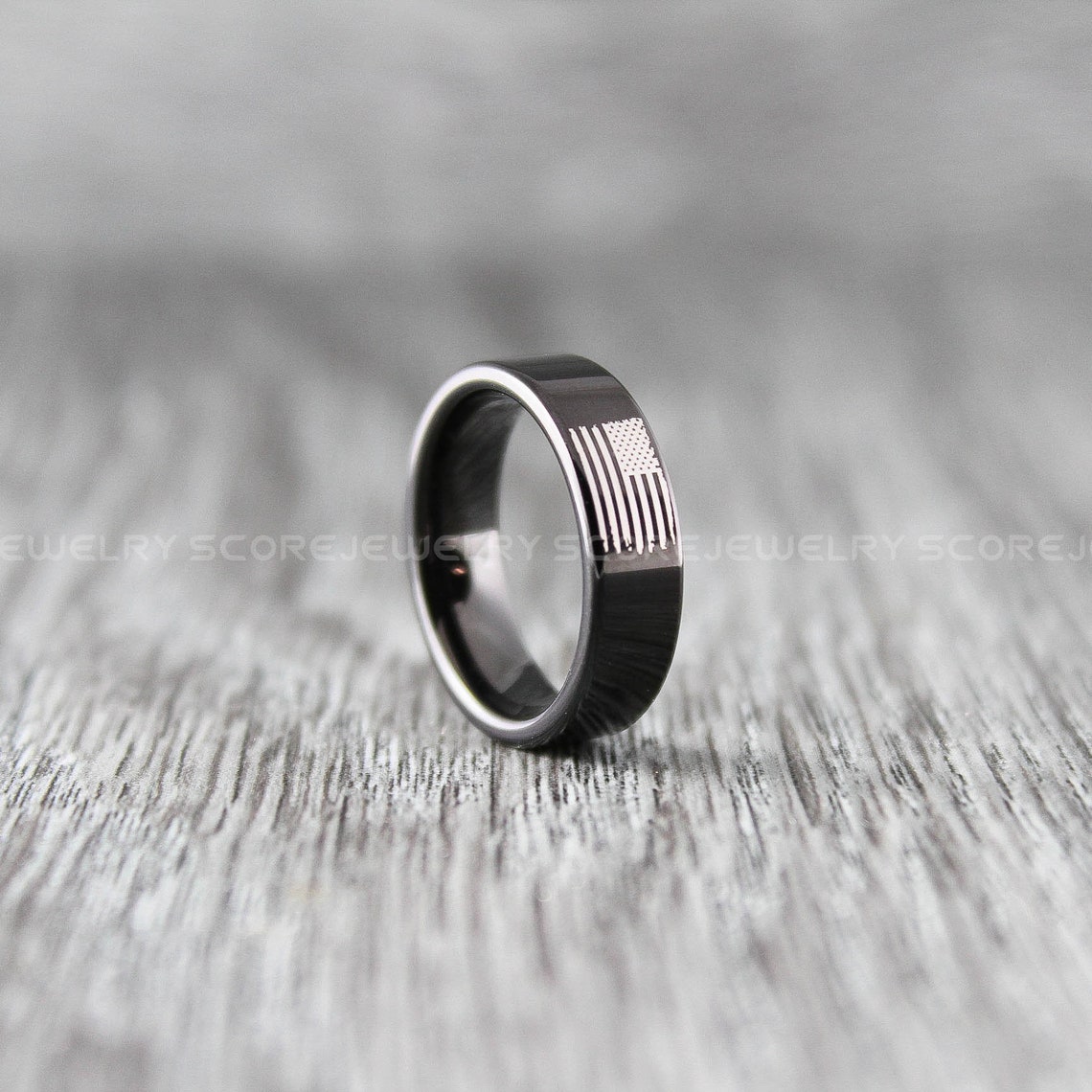 American Flag Ring 10mm or 6mm Black Tungsten Bands With Flat - Etsy
