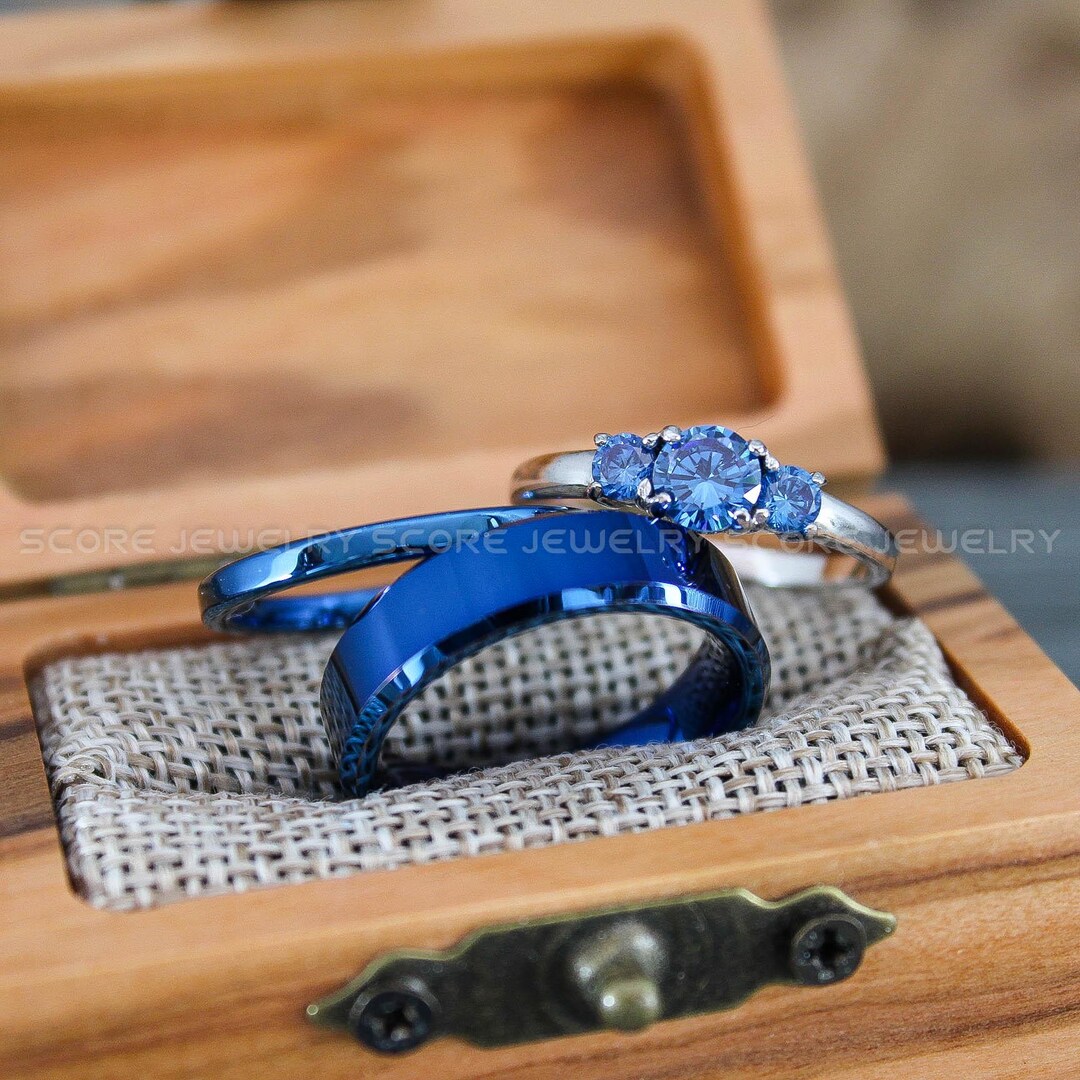 Blue Wedding Rings, Blue Wedding Bands, Matching Blue Wedding Rings ...